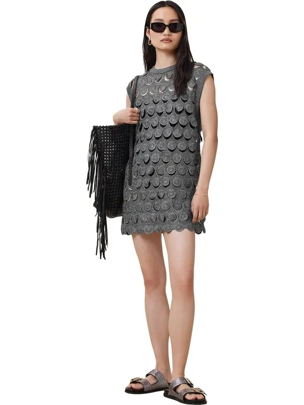 ALLSAINTS Iris Crochet Metallic Mini Dress - Grey