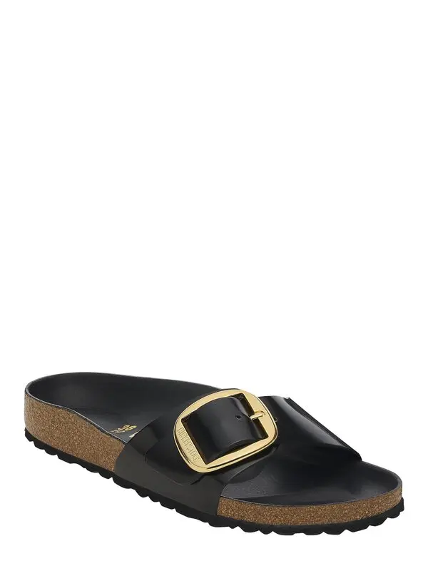 BIRKENSTOCK Madrid Big Buckle Natural Leather Patent Sandal - High Shine Black