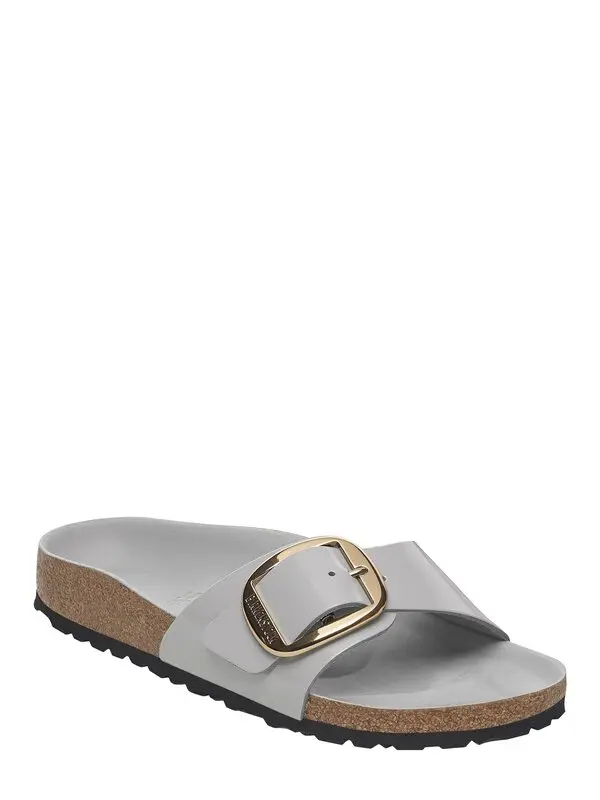 BIRKENSTOCK Madrid Big Buckle Natural Leather Patent Sandal - High-shine Stone Coin