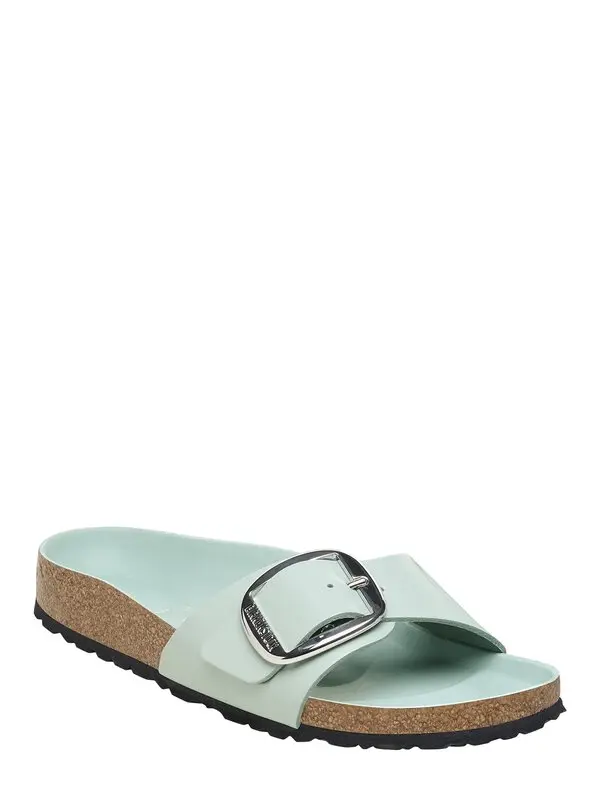 BIRKENSTOCK Madrid Big Buckle Natural Leather Patent Sandal - High-shine Surf Green