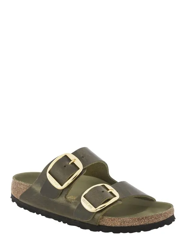 BIRKENSTOCK Arizona Big Buckle Natural Leather Oiled Sandals - Olive Green
