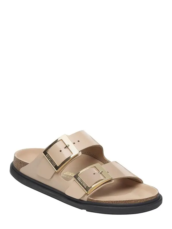 BIRKENSTOCK Arizona Droplet Buckle Natural Leather Patent Sandal - High Shine New Beige