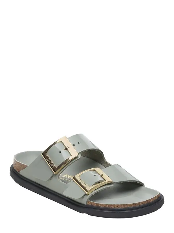 BIRKENSTOCK Arizona Droplet Buckle Natural Leather Patent Sandal - High Shine Pure Sage