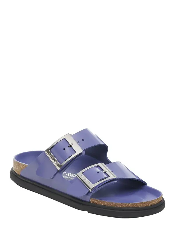 BIRKENSTOCK Arizona Droplet Buckle Natural Leather Patent Sandal - High Shine Purple Dusk