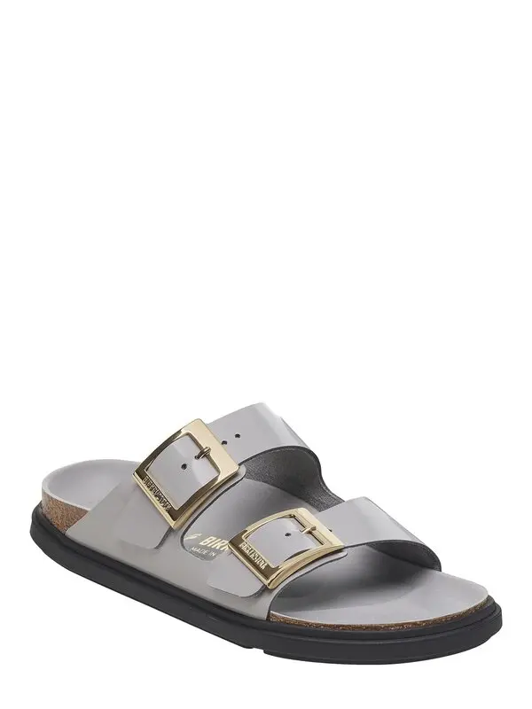 BIRKENSTOCK Arizona Droplet Buckle Natural Leather Patent Sandal - High Shine Stone Coin