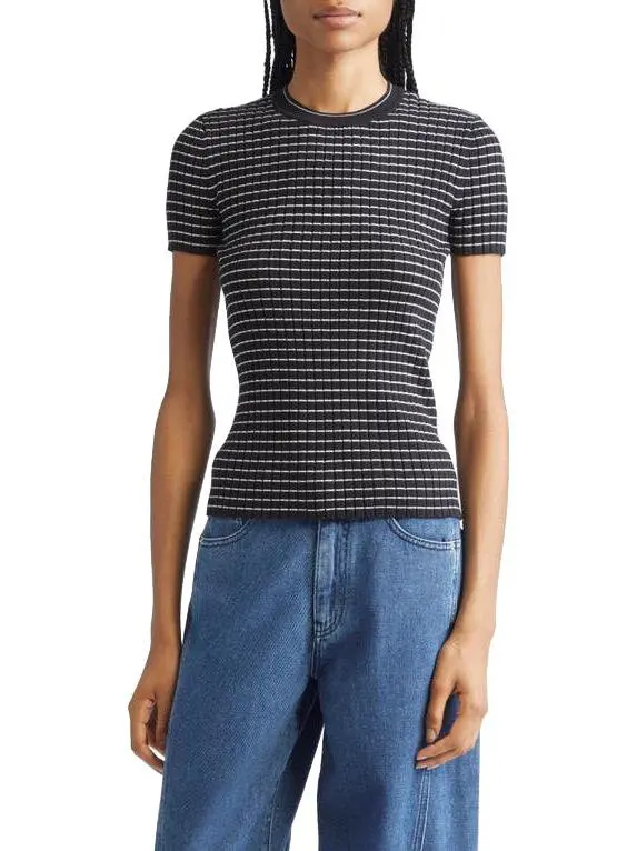 Emporio Armani Stripe Rib Crewneck Top - Solid Black