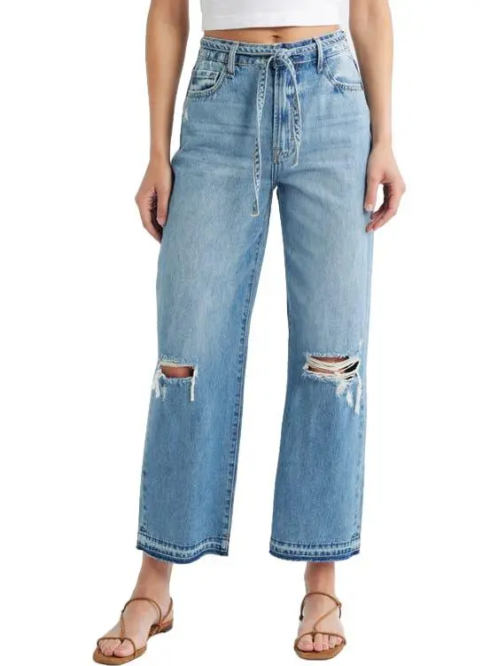 HIDDEN JEANS Belted Ripped Straight-leg Jeans - Med.wash