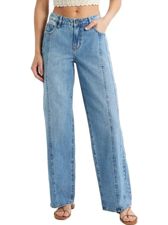 HIDDEN JEANS Seamed Wide Leg Dad Jeans - Med.wash
