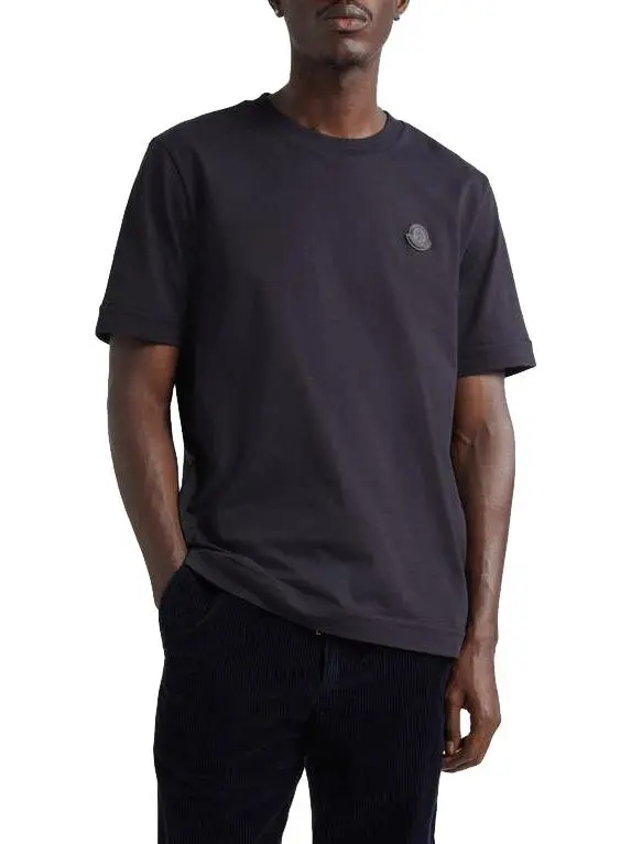 Moncler Leather Logo Patch Cotton T-shirt - Dark Navy Blue