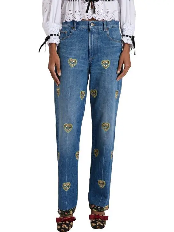 Valentino Garavani Heart Embroidered Jeans - Denim