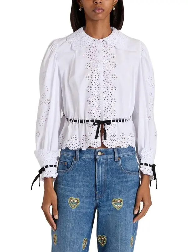 Valentino Garavani Eyelet Embroidered Button-up Shirt - White/black