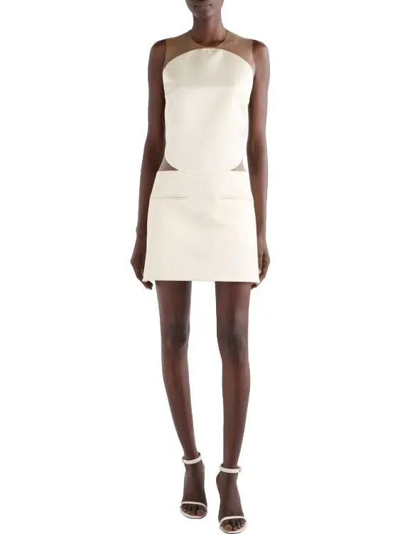COURREGES Illusion Inset Circle Satin Minidress - Ivory