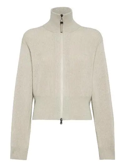 Brunello Cucinelli Cashmere Sparkling Yarn Cardigan - Cool Beige