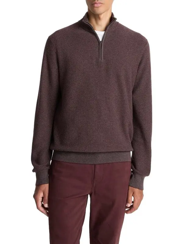 Vince Geometric Jacquard Wool & Cashmere Quarter Zip Pullover - Port/grey