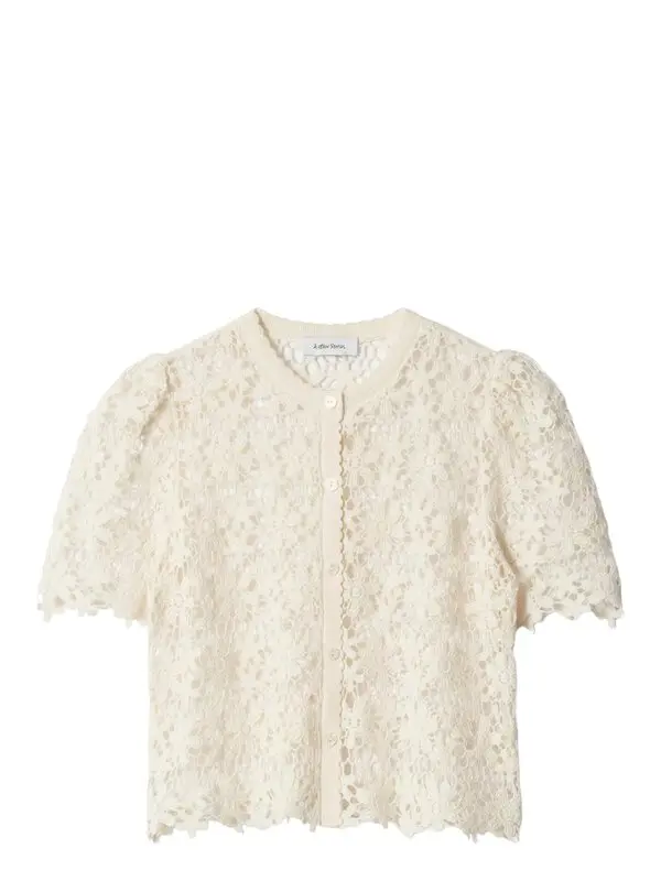 & Other Stories Floral Open Stitch Cardigan - White Light