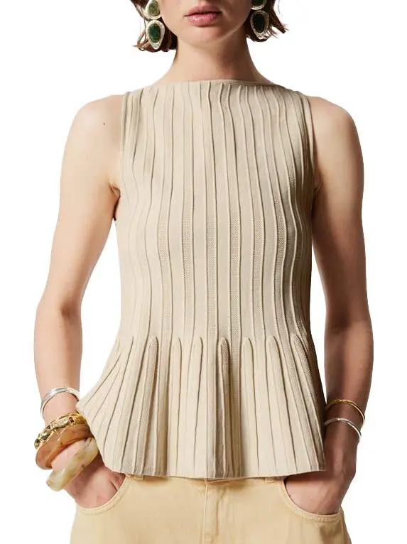 & Other Stories Sleeveless Ribbed Peplum Top - Beige Dusty Light