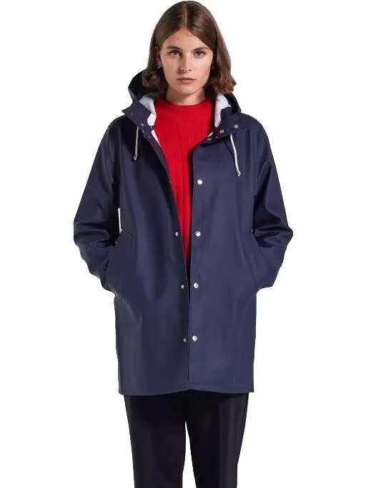 Stutterheim Stockholm Long Sleeve Hooded Raincoat - Navy