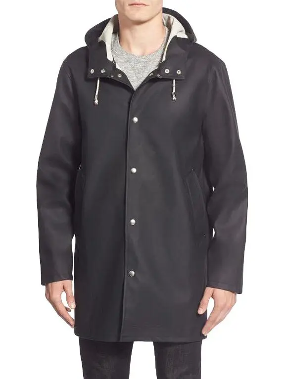 Stutterheim Stockholm Long Sleeve Hooded Raincoat - Black
