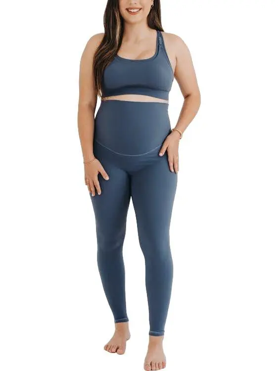 AXK Athletic Maternity Legging With Scrunch Butt Design And Supportive Belly Band - Blue
