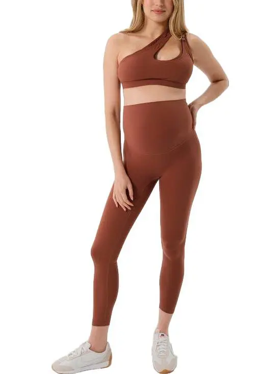 AXK Athletic Maternity Legging With Scrunch Butt Design And Supportive Belly Band - Brown