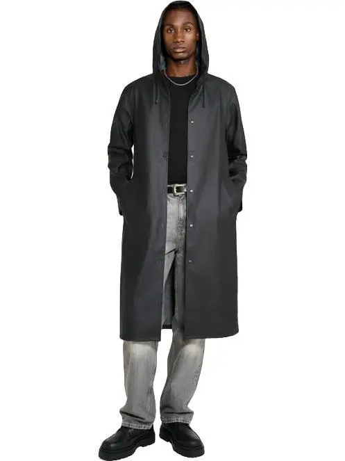 Stutterheim Stockholm Long Hooded Raincoat - Black