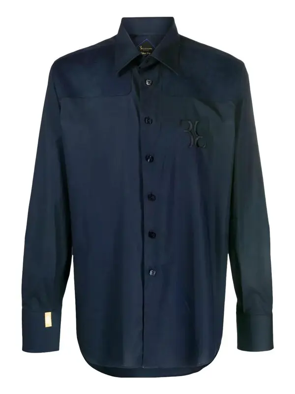 BILLIONAIRE Suede-panel Cotton Shirt - Blue