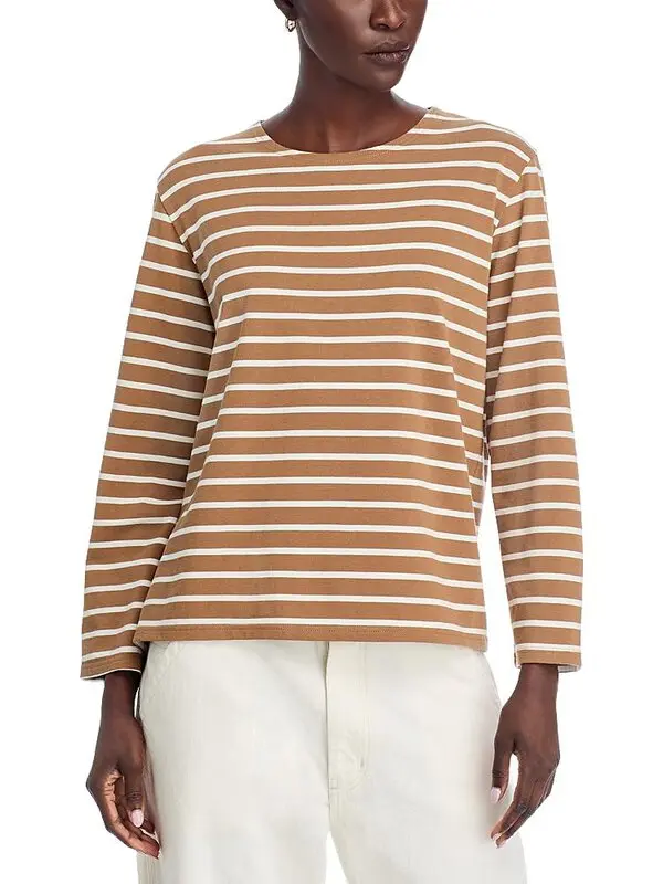 Denimist Long Sleeve Tee - Light Brown/white Stripe