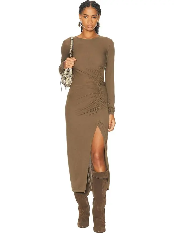 Isabel Marant Jelina Ruched Slit Dress - Khaki
