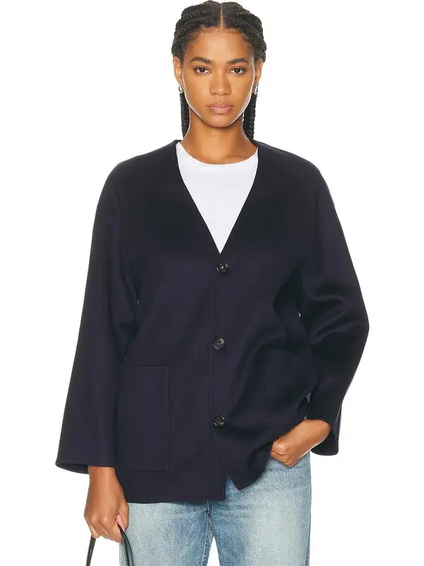 Bottega Veneta Collarless Wool-cashmere Coat - Navy