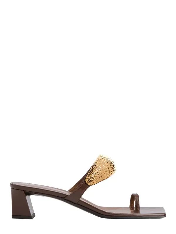GIUSEPPE ZANOTTI Leather Mule Sandals With Hammered Metal Detail - Brown