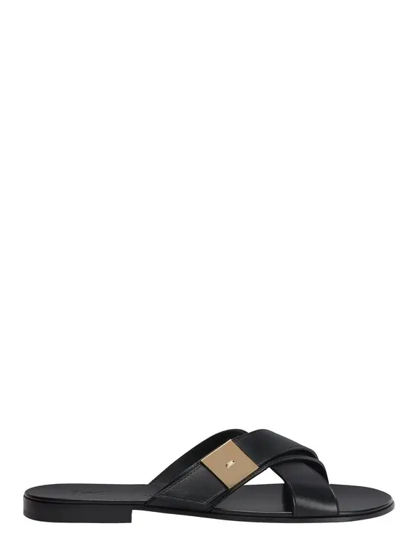 GIUSEPPE ZANOTTI Flavien Crowned Leather Sandals - Black