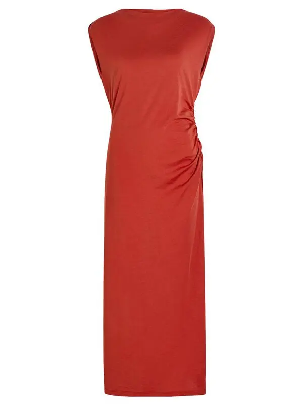 Vince Cotton Jersey Ruched Midi Dress - Red