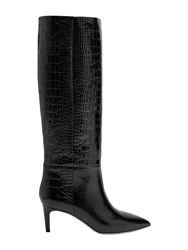 Paris Texas Stiletto 60 Crocodile-effect Leather Knee-high Boots - Black
