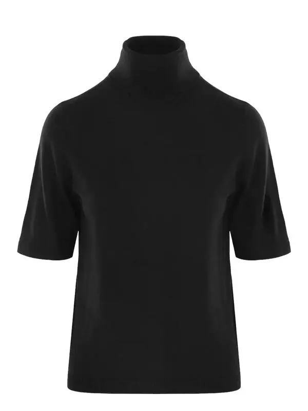 ALLUDE Short-sleeve Turtleneck Sweater - Black