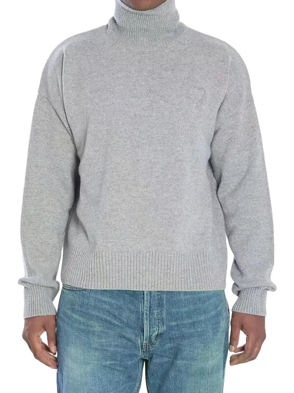 Ami Ribbed Turtleneck Sweater - Grey