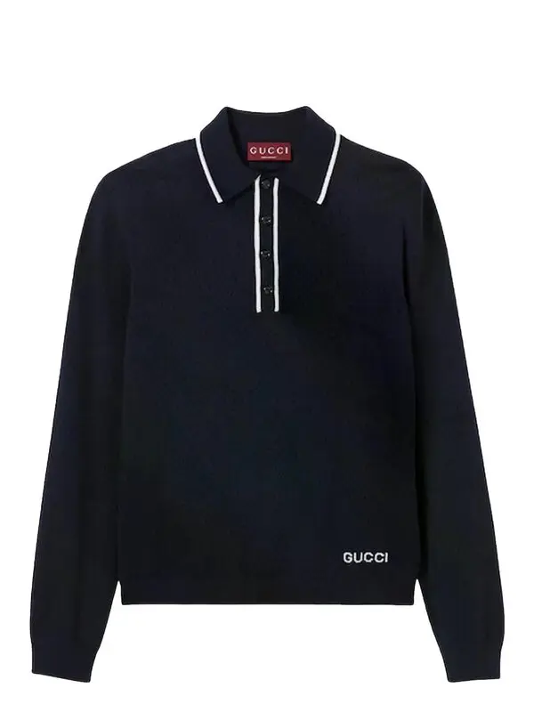 Gucci Long-sleeve Knitted Polo Shirt - Blue