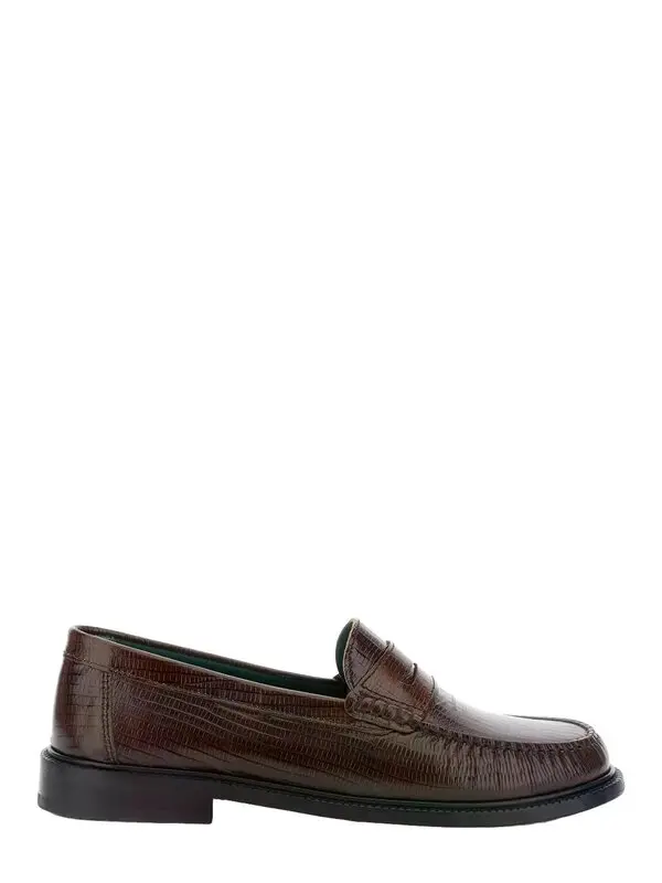 VINNY'S Lizard Skin-embossed Leather Loafers - Brown