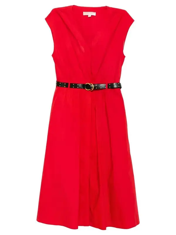 Michael Kors Stretch Poplin Belted Dress - Red