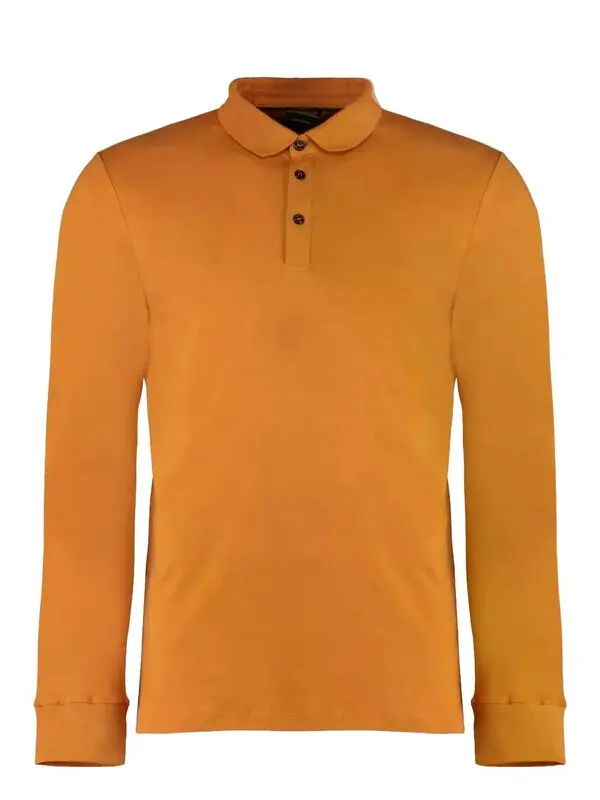 MOORER Ribbed-edge Long-sleeve Polo Shirt - Orange