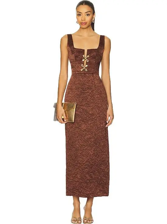 USISI SISTER Lauren Acetate Midi Dress - Umber
