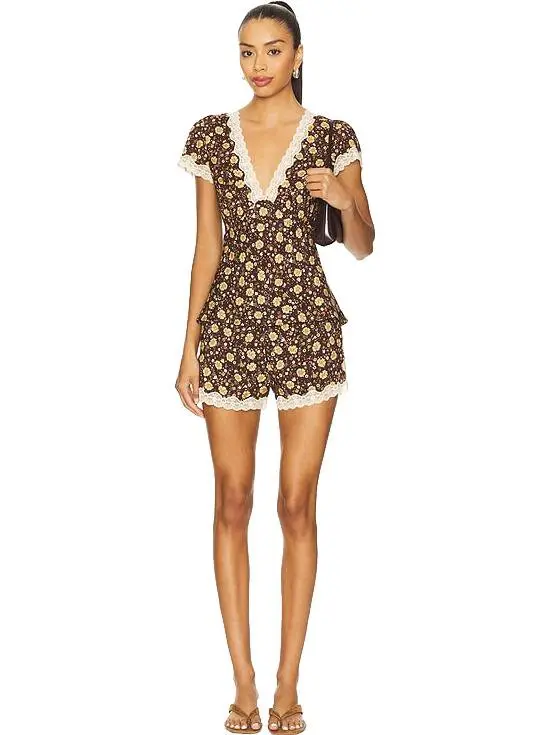 Rixo Maddy Set Pyjamas - Eva Floral Brown