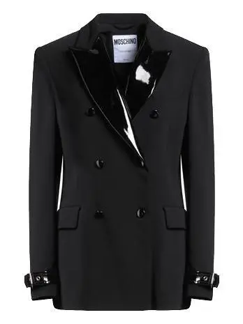 Moschino Double-breasted Blazer With Appliqués And Coated Fabric Trims - Black
