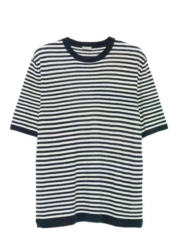 GALLIA Derek Stripes Linen T-shirt - Blue