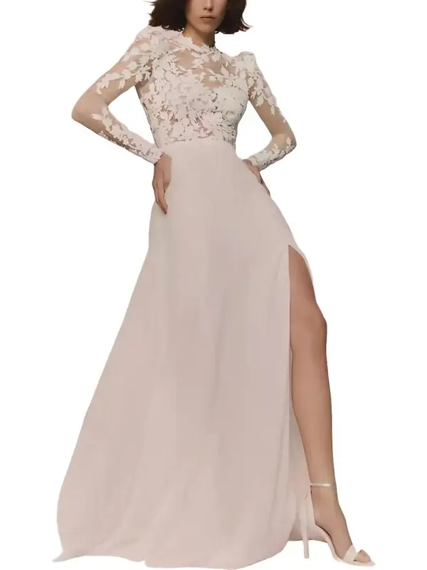 PRONOVIAS Floral-lace High-neck Gown - Pink