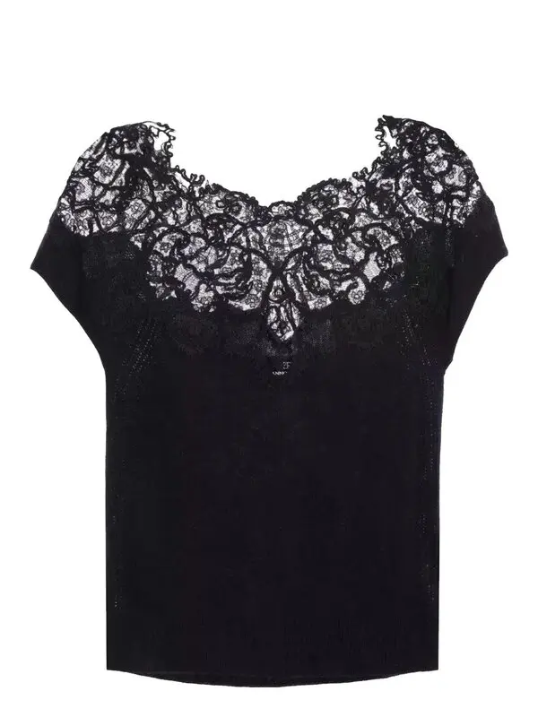 Ermanno Scervino Lace-insert Knit Top - Black