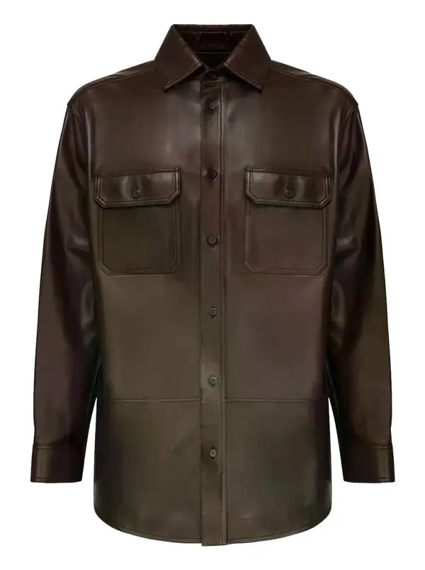 Loewe Button-fastening Leather Shirt Jacket - Brown