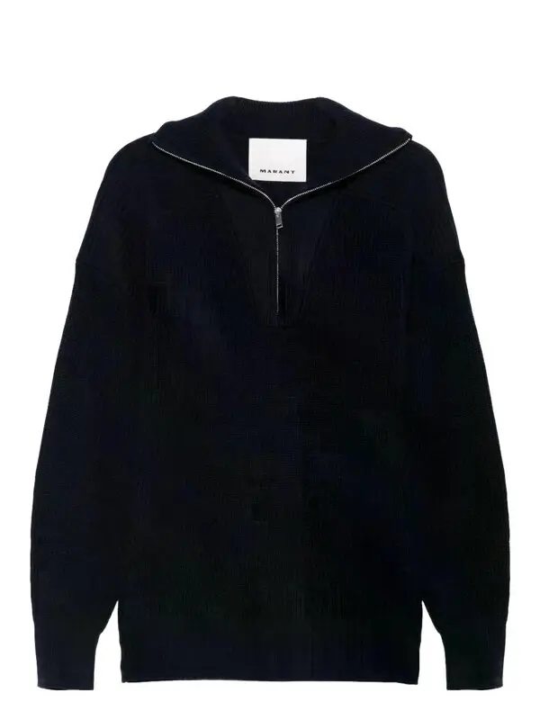 MARANT Half-zip Ribbed Jumper - Blue