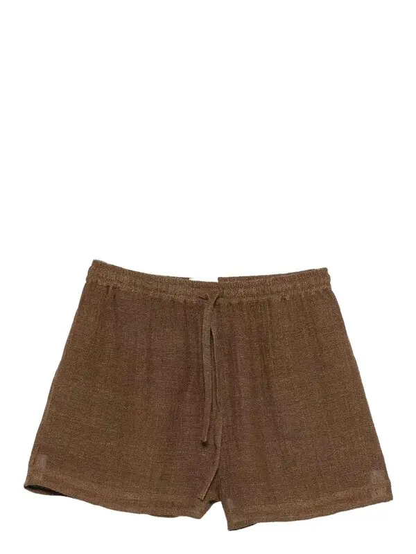 Le Kasha Linen Elastic-waist Shorts - Brown