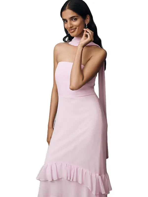Bhldn Scarf-neck Strapless Tiered Maxi Dress - Pink
