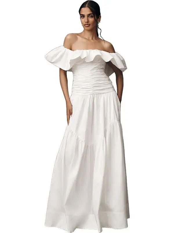 Shona Joy Maiori Off-the-shoulder Ruched Maxi Dress - Ivory